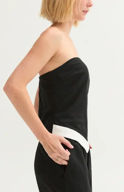CRESCENT Asymmetric Hem Linen Blend Tube Top