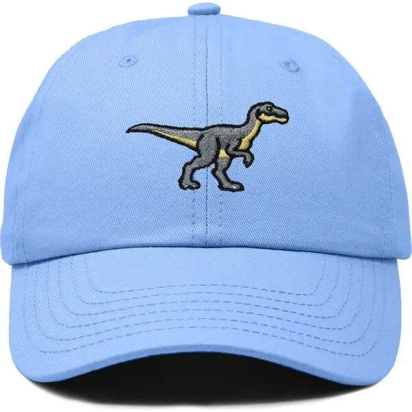 DALIX Velociraptor Embroidered Cotton Twill Baseball Cap - Light Blue
