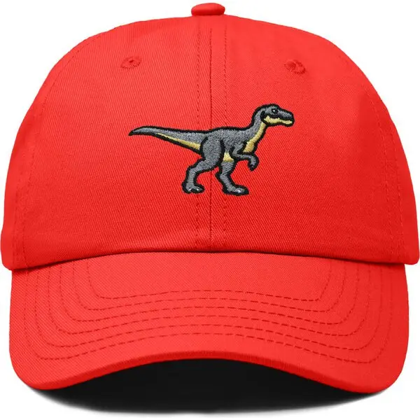 DALIX Velociraptor Embroidered Cotton Twill Baseball Cap - Red