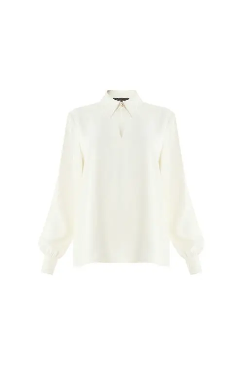 EXQUISE Jazmin Long Sleeve Blouse - White
