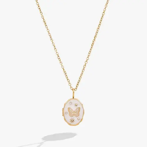 ALEX AND ANI Filigree Butterfly Locket Pendant Necklace - Gold