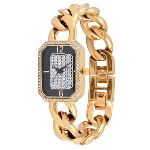 PEUGEOT Rectangular Crystal Studded Link Watch 30x23mm