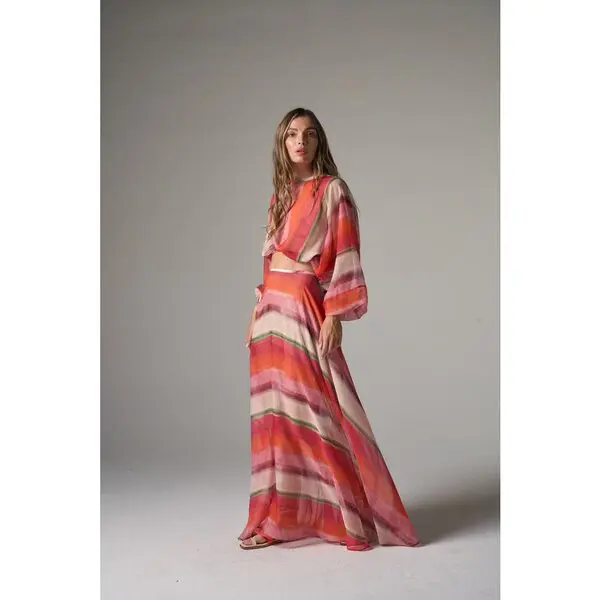 JBQ Keira Full Length Striped Chiffon Skirt - Pink Multi