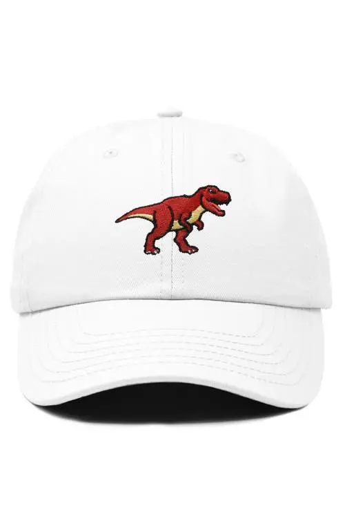 DALIX Embroidered T-rex Dad Cap - White