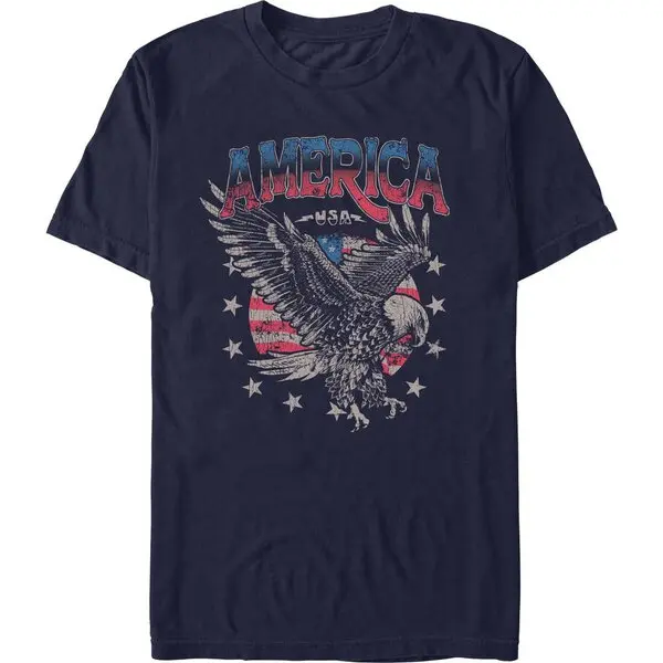 LOST GODS Distressed America Bald Eagle Graphic T-shirt