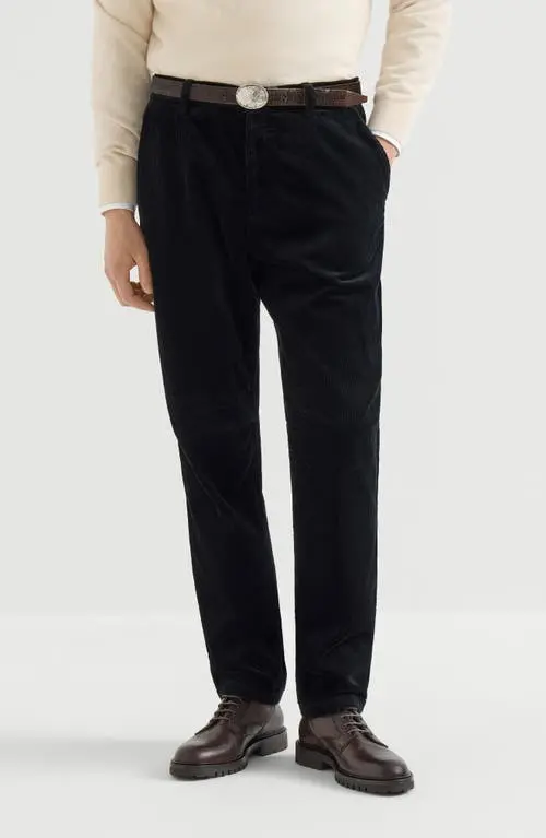 Brunello Cucinelli Garment-dyed Cotton Corduroy Trousers - Black