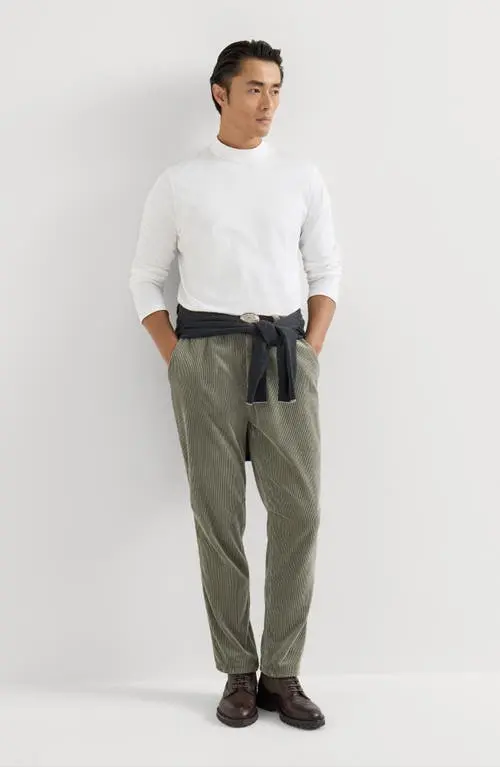 Brunello Cucinelli Garment-dyed Cotton Corduroy Trousers - Military