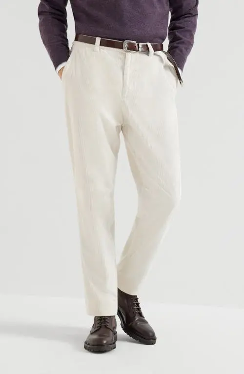 Brunello Cucinelli Garment-dyed Trousers In Cotton Corduroy - White
