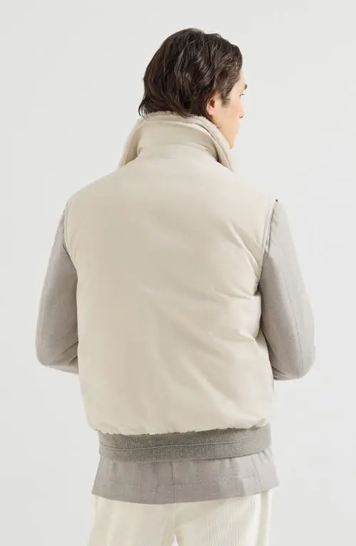 Brunello Cucinelli Waxed Techno Cotton Down Vest With Detachable Shearling Collar