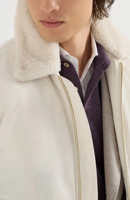 Brunello Cucinelli Waxed Techno Cotton Down Vest With Detachable Shearling Collar