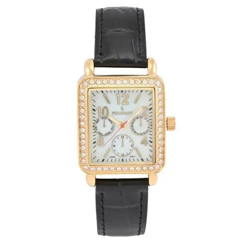 PEUGEOT European Crystal Square Tank Watch 35x30mm - Black