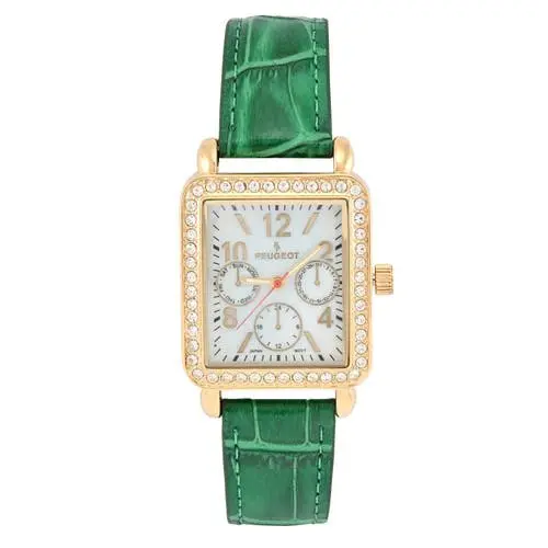 PEUGEOT European Crystal Square Tank Watch 35x30mm - Green