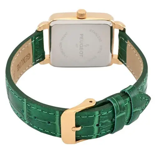 PEUGEOT European Crystal Square Tank Watch - Green