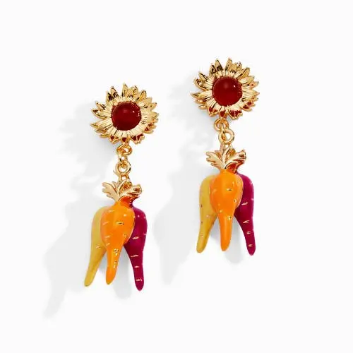 ALEX AND ANI Sunflower And Rainbow Carrot Drop Earrings - Gold