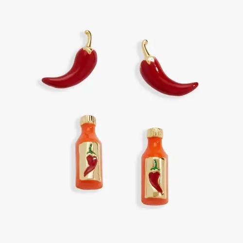 ALEX AND ANI Enameled Hot Chili Pepper And Hot Sauce Stud Set - Gold