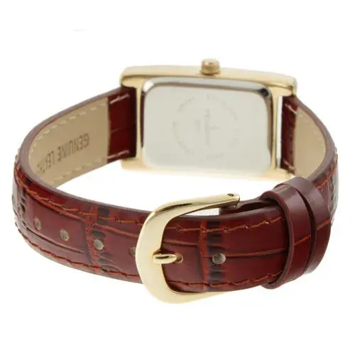 PEUGEOT Rectangular Gold-plated Watch With Embossed Leather Band - Brown