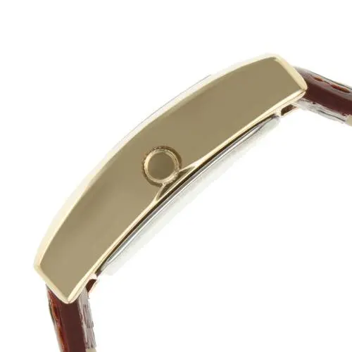 PEUGEOT Rectangular Gold-plated Watch With Embossed Leather Band - Brown