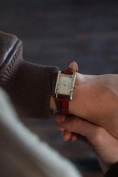 PEUGEOT Rectangular Gold-plated Watch With Embossed Leather Band - Brown