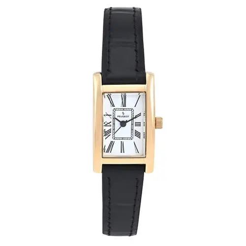PEUGEOT Classic Rectangular Leather Watch - White/black