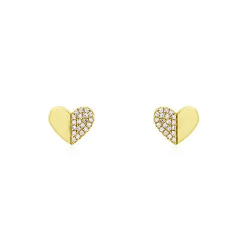 THE LOVERY Diamond Half & Half Heart Stud Earrings