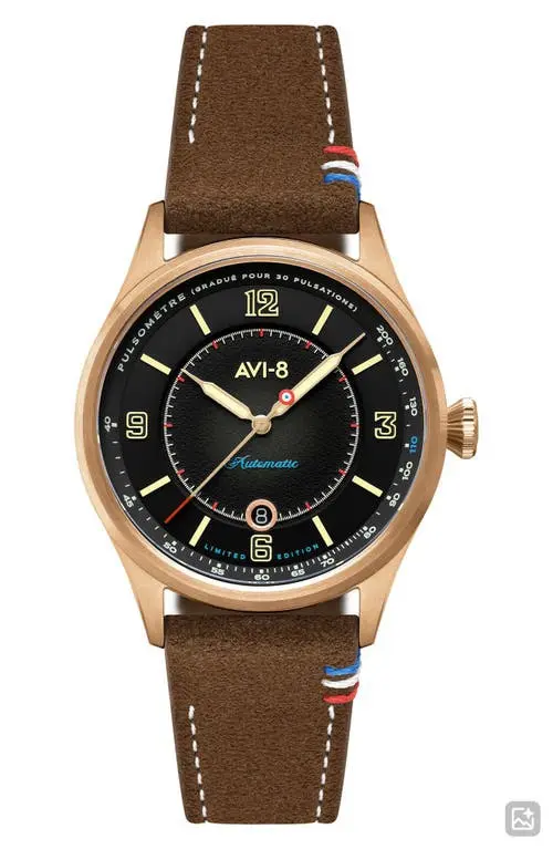 AVI-8 Flyboy Lafayette Automatic 110th Anniversary Limited Edition Leather Strap Watch - Black