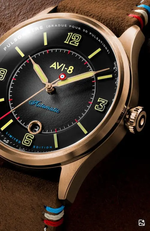 AVI-8 Flyboy Lafayette Automatic 110th Anniversary Limited Edition Leather Strap Watch - Black