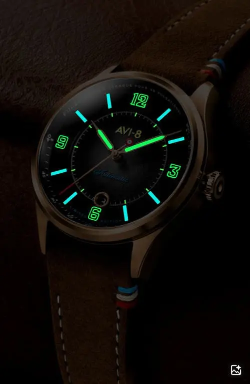 AVI-8 Flyboy Lafayette Automatic 110th Anniversary Limited Edition Leather Strap Watch - Black