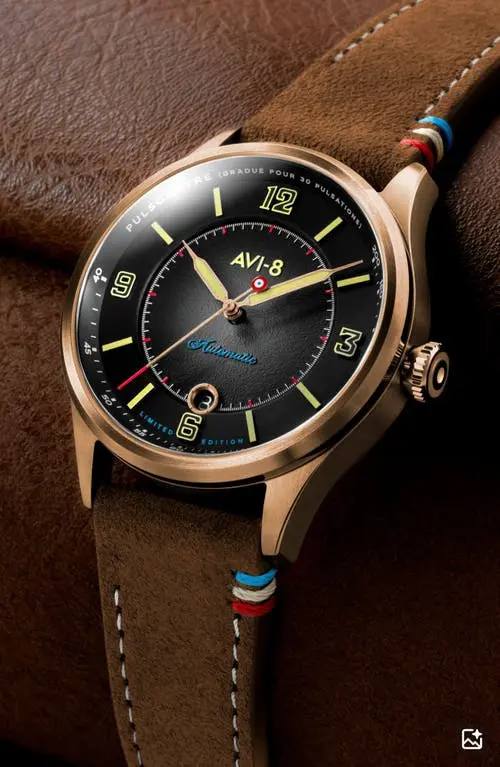 AVI-8 Flyboy Lafayette Automatic 110th Anniversary Limited Edition Leather Strap Watch - Black