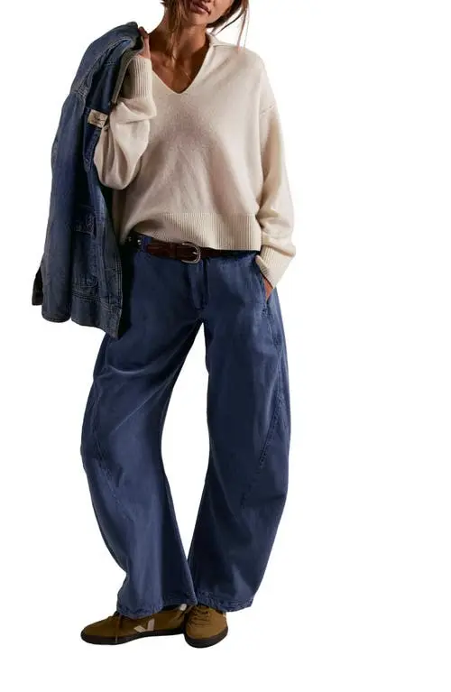 Free People Spotlight Washed Barrel Leg Trousers - Flint Stone