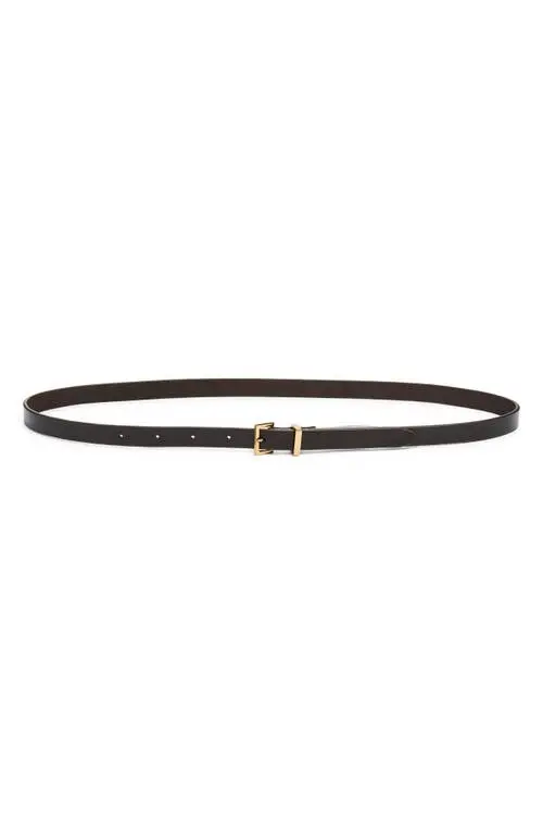 FRAME Petite Square Buckle Skinny Leather Belt - Dark Brown