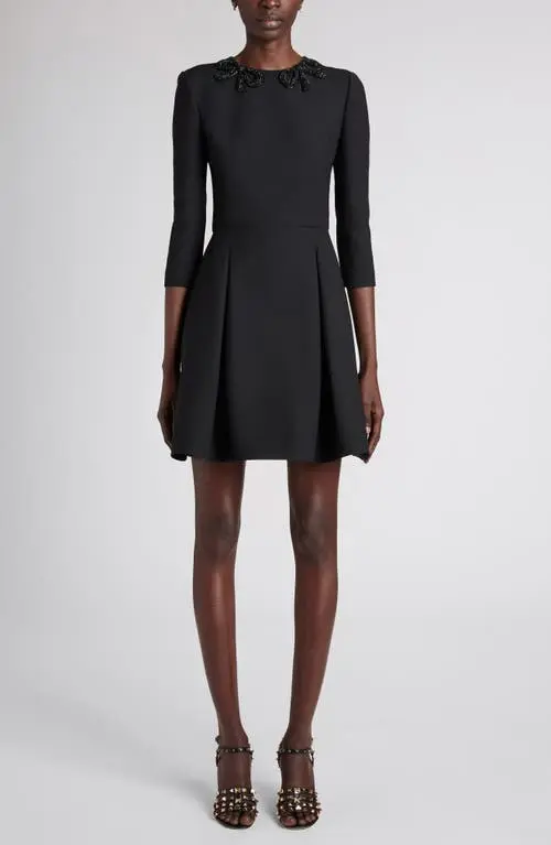 Valentino Garavani Bow Embellished Pleated Minidress - Black