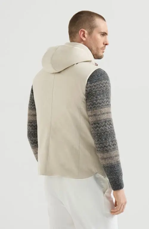 Brunello Cucinelli Bonded Wool Flannel Down Vest With Detachable Hood