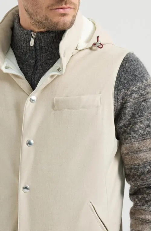 Brunello Cucinelli Bonded Wool Flannel Down Vest With Detachable Hood