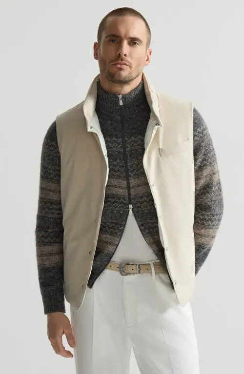 Brunello Cucinelli Bonded Wool Flannel Down Vest With Detachable Hood