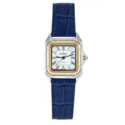PEUGEOT Slim Leather Tank Watch 36mm - Blue