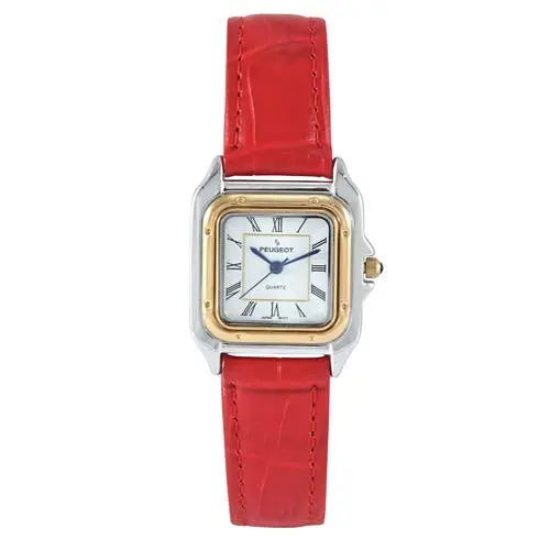 PEUGEOT Slim Leather Tank Watch 36mm - Red
