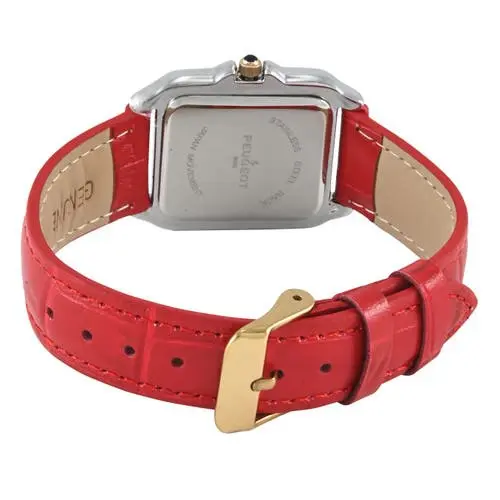 PEUGEOT Slim Leather Tank Watch 36mm - Red
