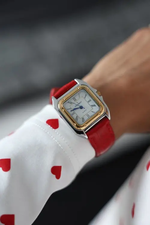 PEUGEOT Slim Leather Tank Watch 36mm - Red