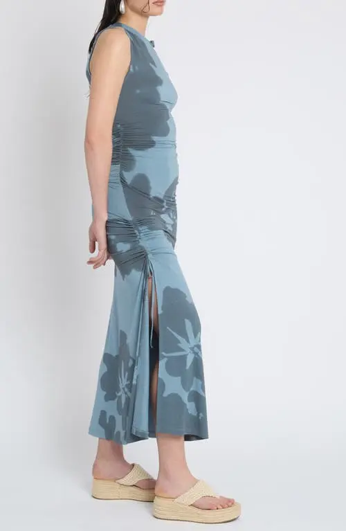 MUSE ASSEMBLY Placement Print Ruched Side Maxi Dress