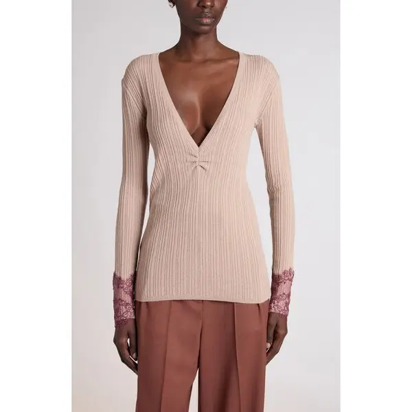 Valentino Garavani Lace Trim Cashmere Sweater - Poudre