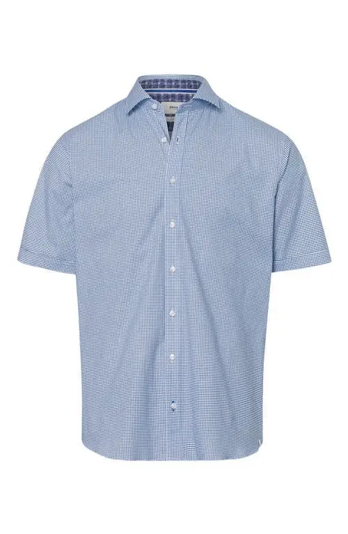 BRAX Hardy Hi-flex Micropattern Short Sleeve Stretch Button-up Shirt