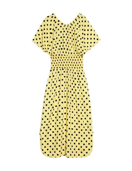 ALBARAY Polka Dot Shirred Waist Midi Dress