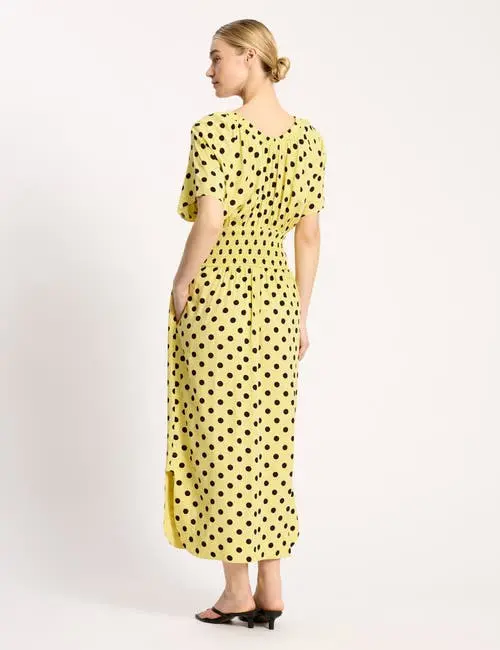 ALBARAY Polka Dot Shirred Waist Midi Dress