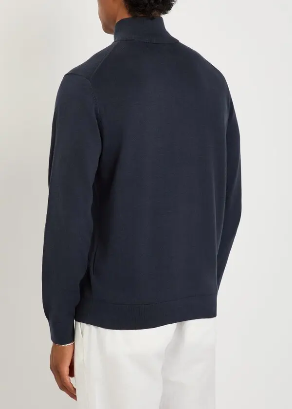 Gant Logo-embroidered Quarter-zip Cotton Jumper