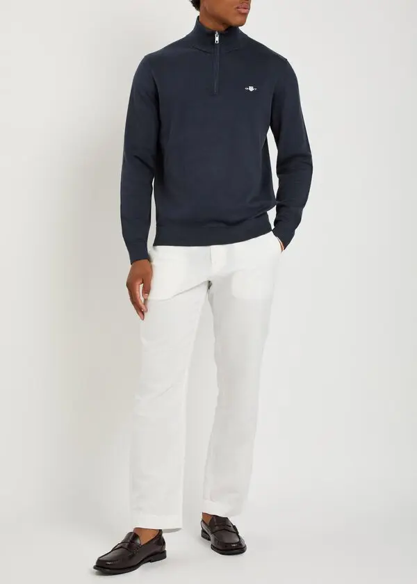 Gant Logo-embroidered Quarter-zip Cotton Jumper