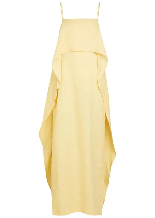 Staud Valencia Draped Linen Maxi Dress - Yellow
