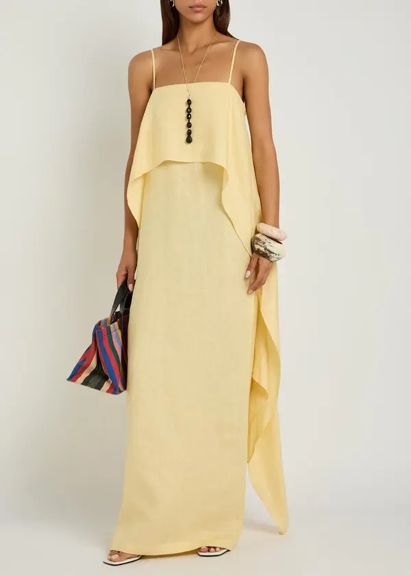 Staud Valencia Draped Linen Maxi Dress