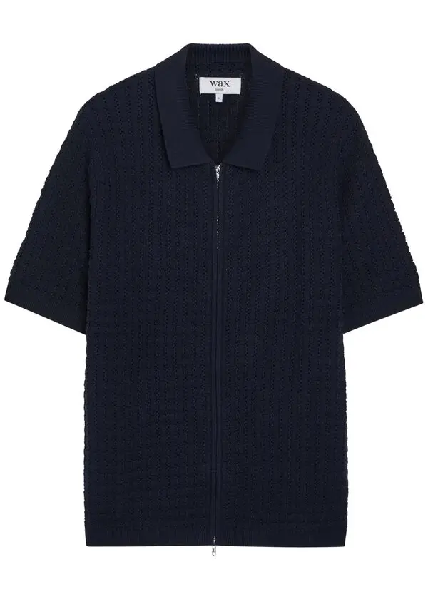 WAX LONDON Goldie Textured-knit Cotton Polo Shirt - Navy
