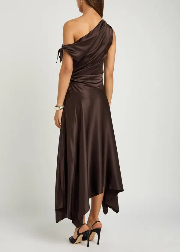 Staud Portia Asymmetric Stretch-silk Midi Dress
