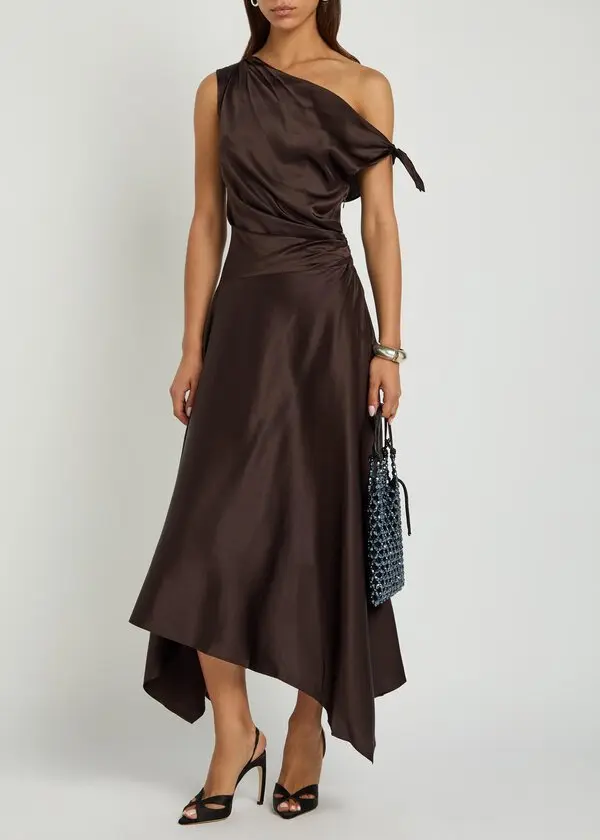 Staud Portia Asymmetric Stretch-silk Midi Dress